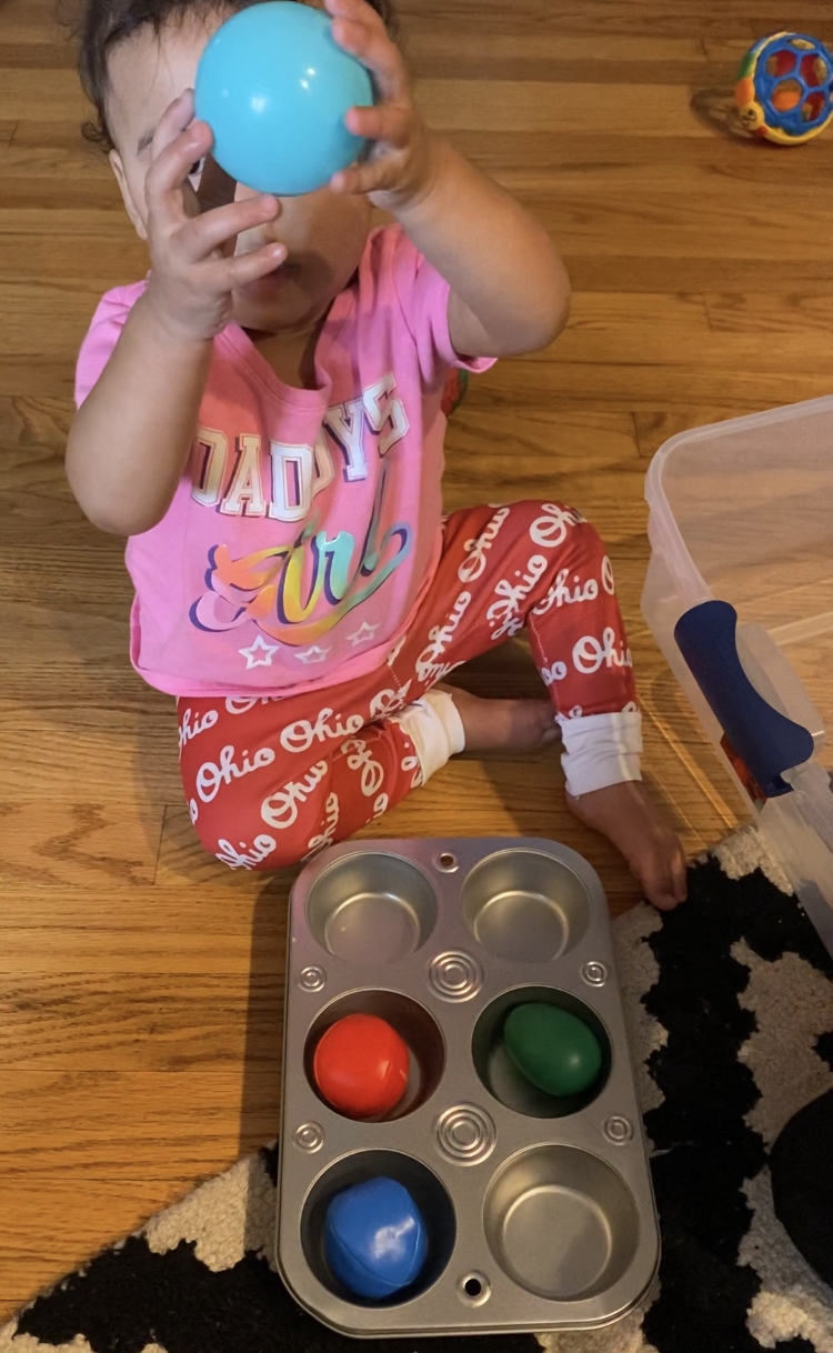Muffin Pan and Balls Create Easy Toddler Activity - Eat Play CBUS